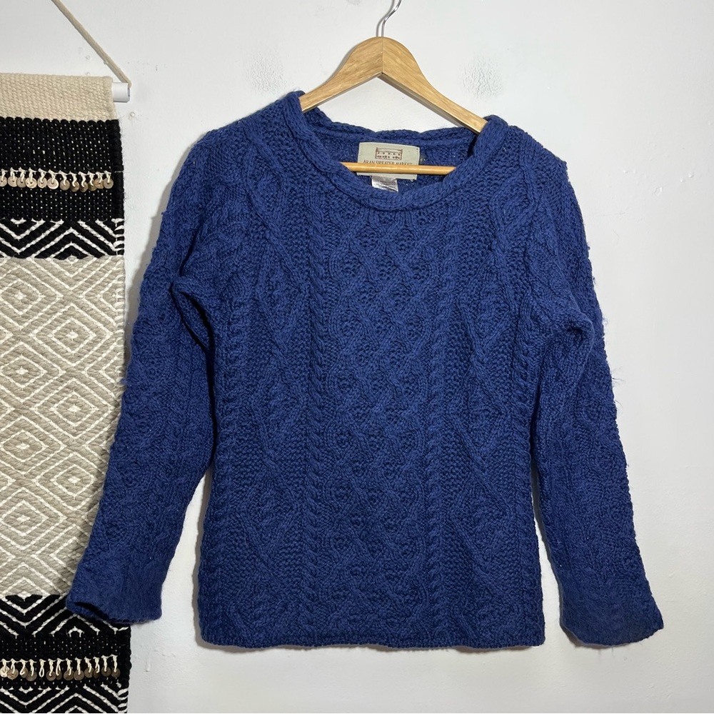 Fishermans Aran Irish Cable Knit Wool Sweater - Gem